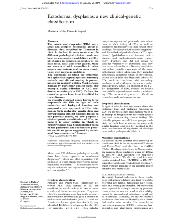 (PDF) Ectodermal dysplasias: a new clinical-genetic classification