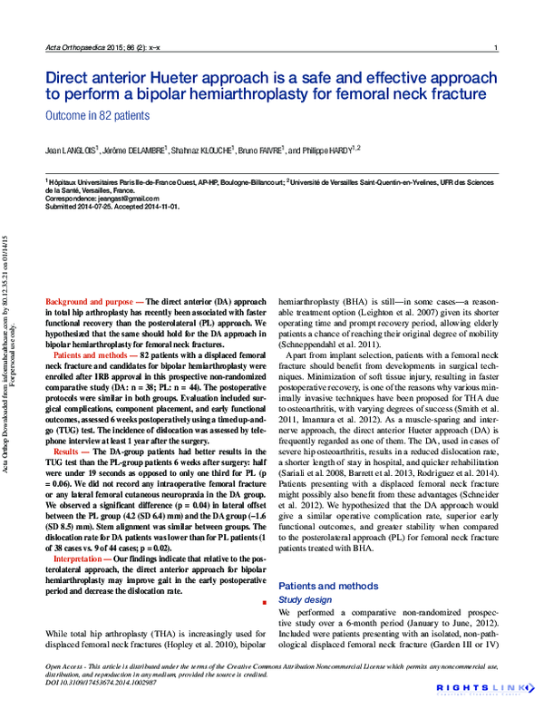 (PDF) Direct anterior Hueter approach is a safe and effective approach ...