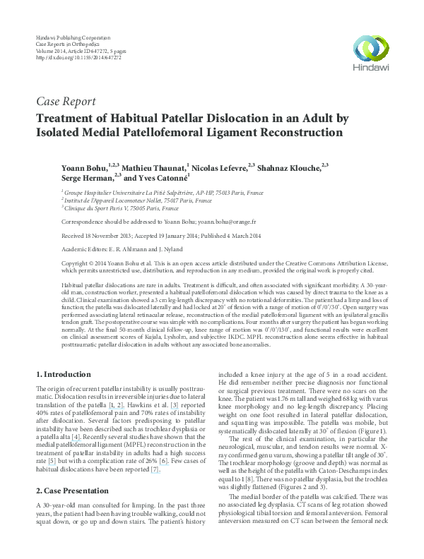 (PDF) Treatment of Habitual Patellar Dislocation in an Adult by ...