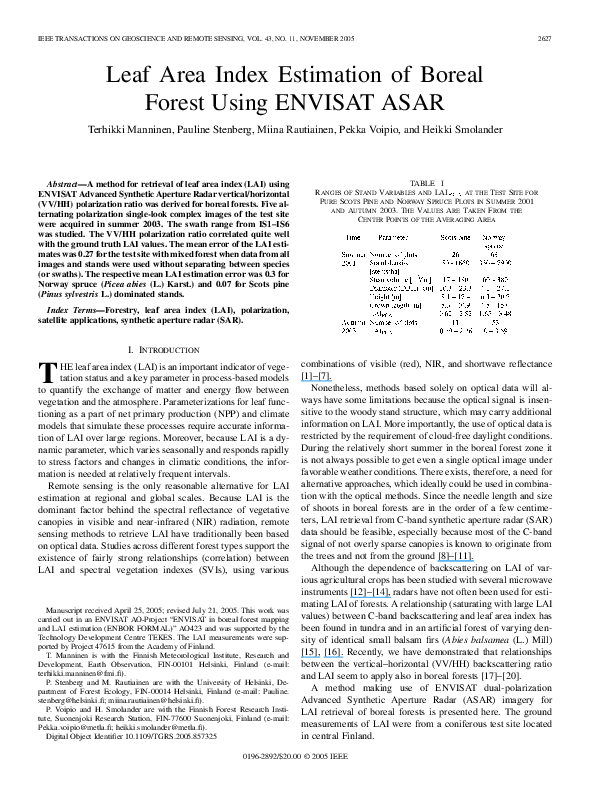 (PDF) LAI Estimation in Boreal Forests via ASAR