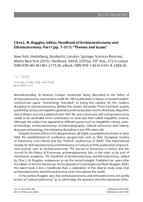 (PDF) Book Review of Handbook of Archaeoastronomy and Ethnoastronomy ...