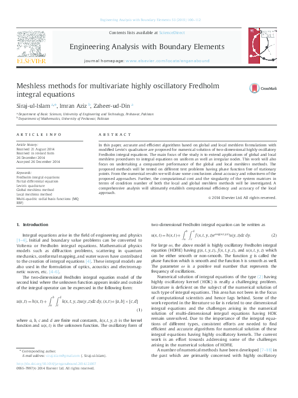 (PDF) Meshless methods for multivariate highly oscillatory Fredholm integral equations