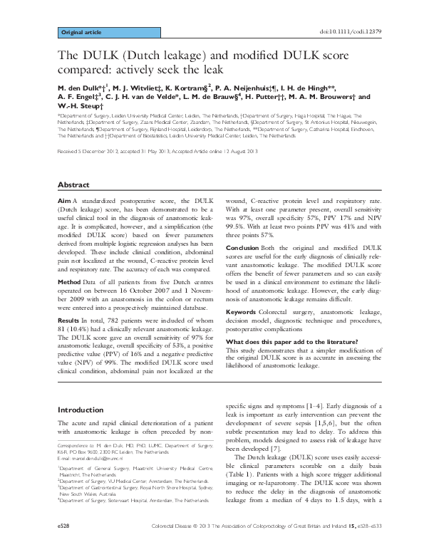 (PDF) The DULK (DUtch LeaKage) and modified DULK score compared ...