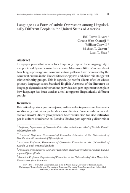 (PDF) Language as a Form of subtle Oppression among Linguistically ...