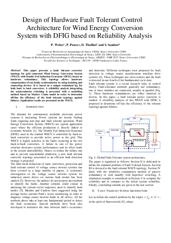 (PDF) Design of hardware fault tolerant control architecture for Wind Energy Conversion System ...
