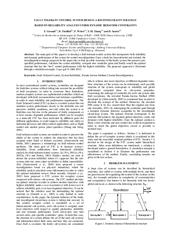 Pdf Fault Tolerant Control System Design A Reconfiguratin Strategy