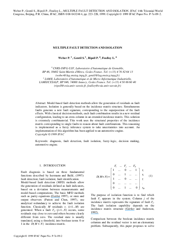 (PDF) Multiple fault detection and isolation