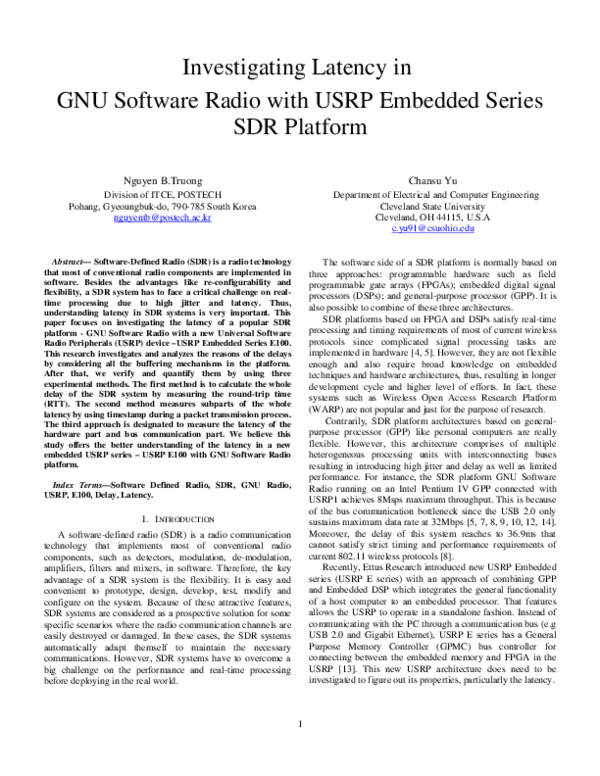 (PDF) Investigating Latency in GNU Software Radio with USRP Embedded Series SDR Platform