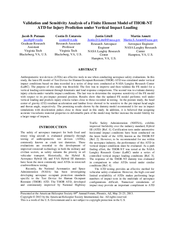 (PDF) Validation and sensitivity analysis of a finite element model of ...