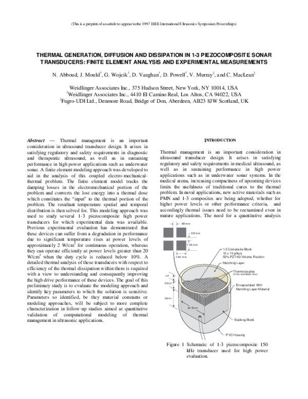 Pdf Thermal Generation Diffusion And Dissipation In 1 3 Piezocomposite Sonar Transducers 