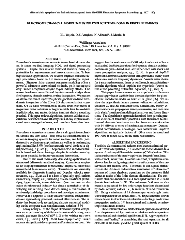 (PDF) Electromechanical modeling using explicit time-domain finite elements