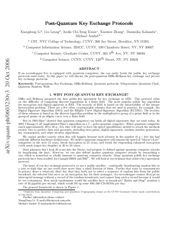 (PDF) Post-quantum key exchange protocols