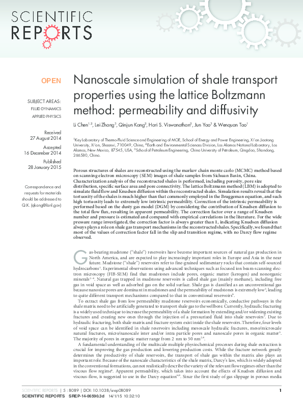 (PDF) Nanoscale simulation of shale transport properties using the ...