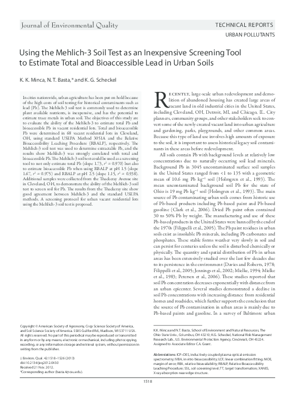 (PDF) Using the Mehlich-3 Soil Test as an Inexpensive Screening Tool to ...