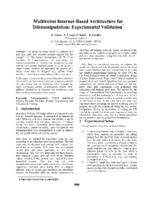(PDF) Multirobot Internet-based architecture for telemanipulation: experimental validation