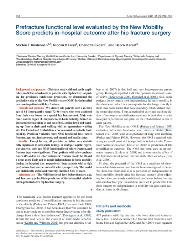 (PDF) Prefracture functional level evaluated by the New Mobility Score ...