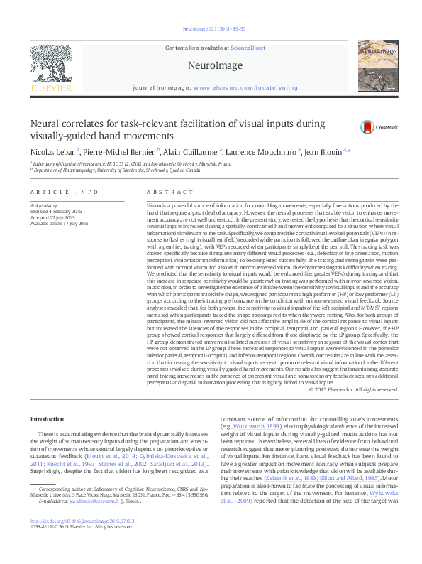 (PDF) Neural correlates for task-relevant facilitation of visual inputs ...