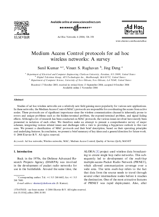 (PDF) Medium Access Control protocols for ad hoc wireless networks: A ...