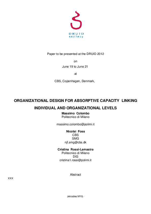 (PDF) Organizational design for absorptive capacity linking individual ...