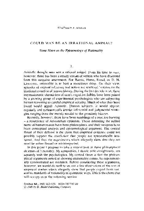 (PDF) Could man be an irrational animal? | Stephen Stich - Academia.edu