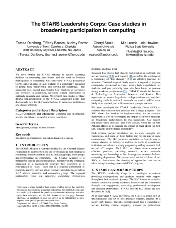 (PDF) The STARS Leadership Corps: Case studies in broadening ...