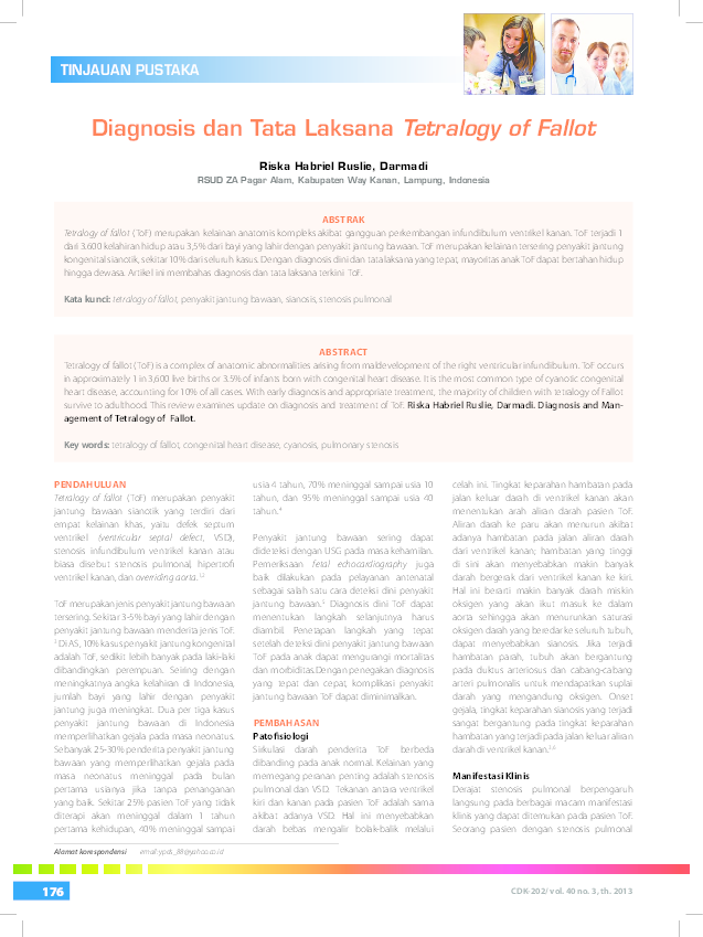 (PDF) Diagnosis dan Tata Laksana Tetralogy of Fallot