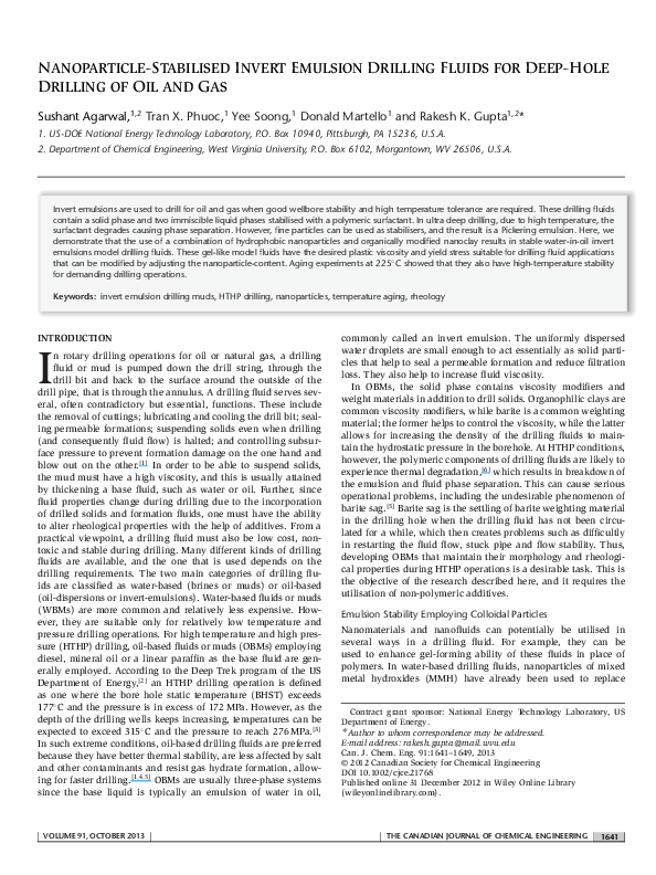 (PDF) Nanoparticle-stabilised invert emulsion drilling fluids for deep ...