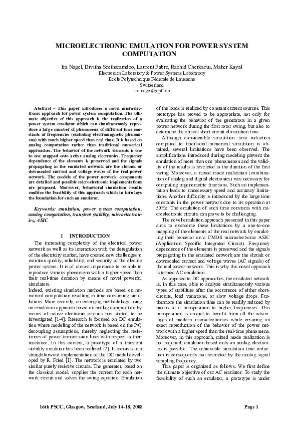 Pdf Microelectronic Emulation For Power System Computation