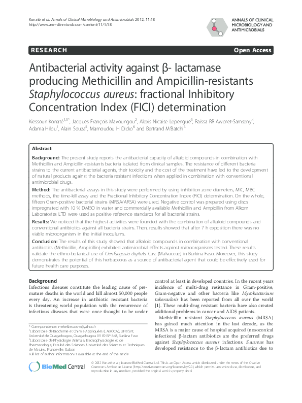 (PDF) Antibacterial activity against β- lactamase producing Methicillin ...