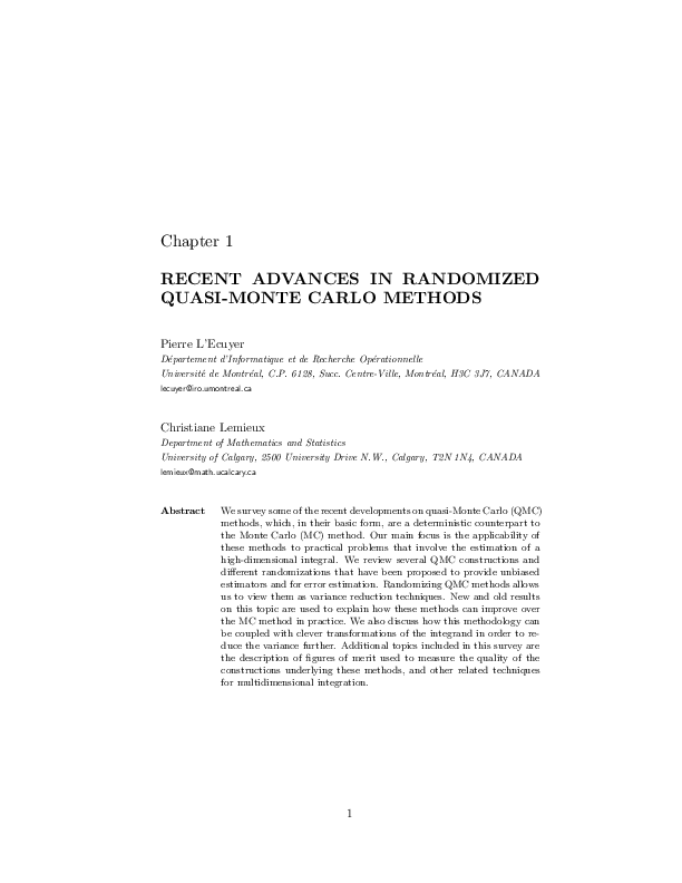 (PDF) Recent advances in randomized quasi-Monte Carlo methods