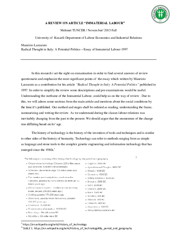 (PDF) A REVIEW ON ARTICLE “IMMATERIAL LABOUR-Maurizio Lazzarato