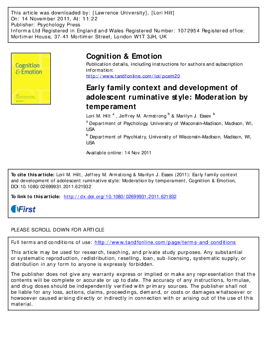 (PDF) Early family context and development of adolescent ruminative ...