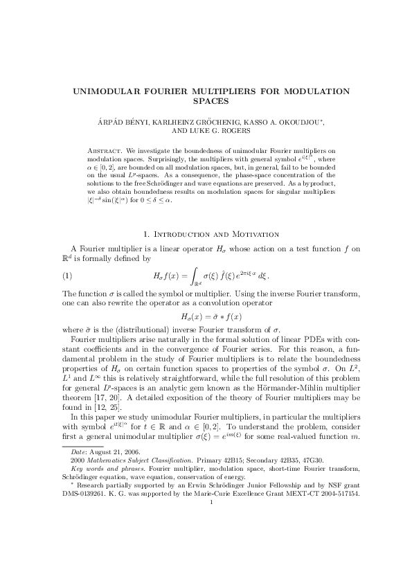 Pdf The Function Is Called The Symbol Or Multiplier Using The Inverse Fourier Transform One