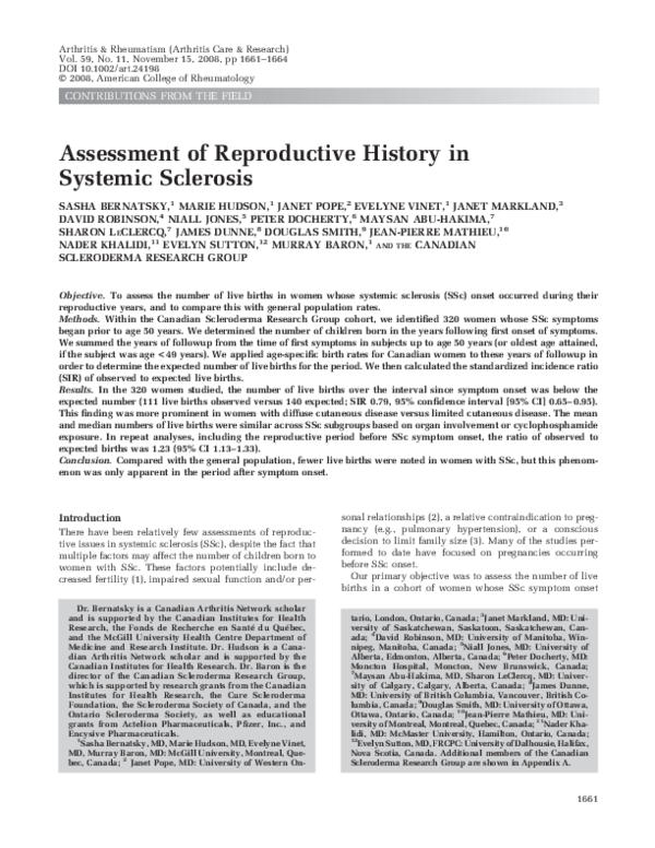 (PDF) Assessment of reproductive history in systemic sclerosis | Sharon ...
