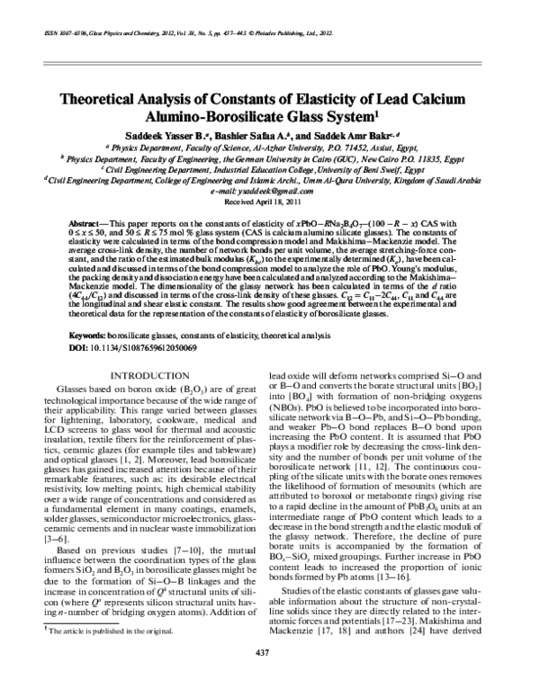 (PDF) Theoretical analysis of constants of elasticity of lead calcium ...
