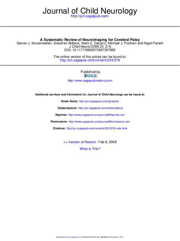 (PDF) A Systematic Review of Neuroimaging for Cerebral Palsy