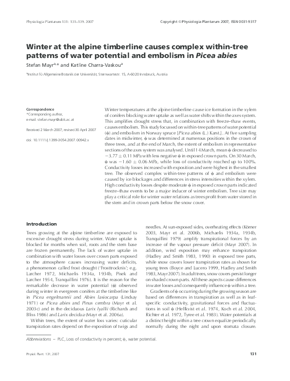 (PDF) Winter at the alpine timberline causes complex within-tree ...