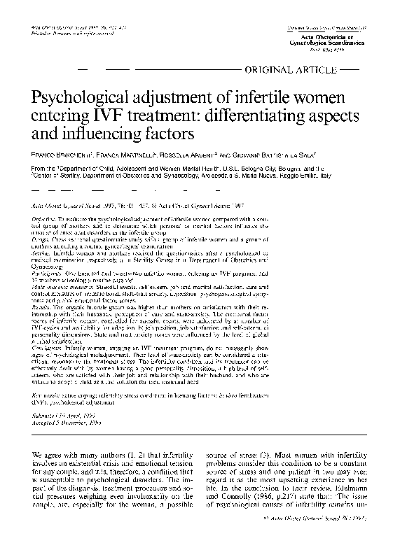 (PDF) Women’s emotional adjustment to IVF: a systematic review of 25 ...
