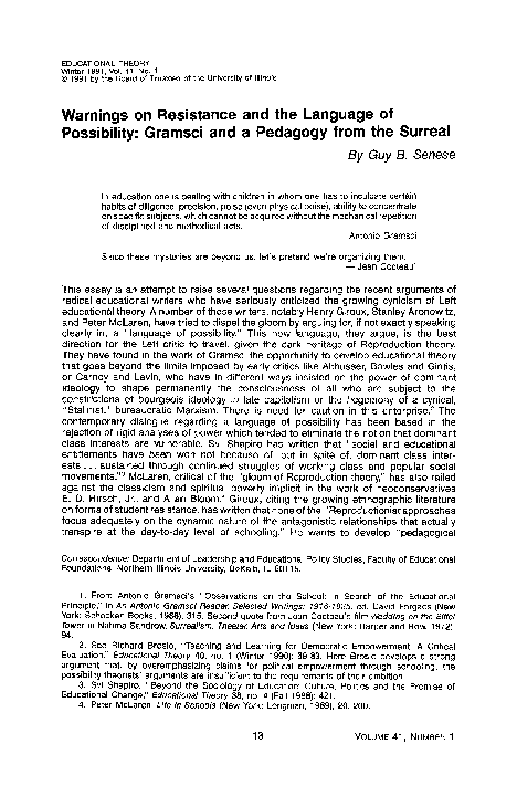 (PDF) Warnings on Resistance and the Language of Possibility: Gramsci ...