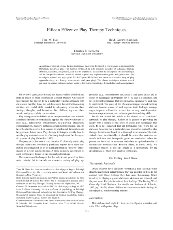 (PDF) Fifteen effective play therapy techniques