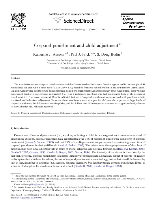(PDF) Corporal punishment and child adjustment