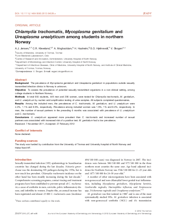 (PDF) Chlamydia trachomatis , Mycoplasma genitalium and Ureaplasma ...