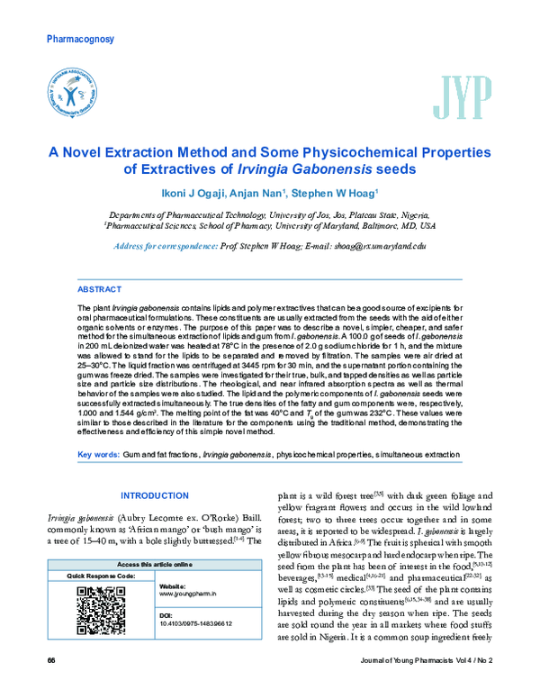 (PDF) A Novel Extraction Method and Some Physicochemical Properties of ...
