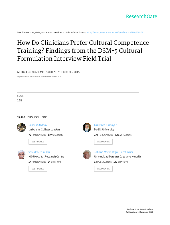 (PDF) How Do Clinicians Prefer Cultural Competence Training? Findings ...