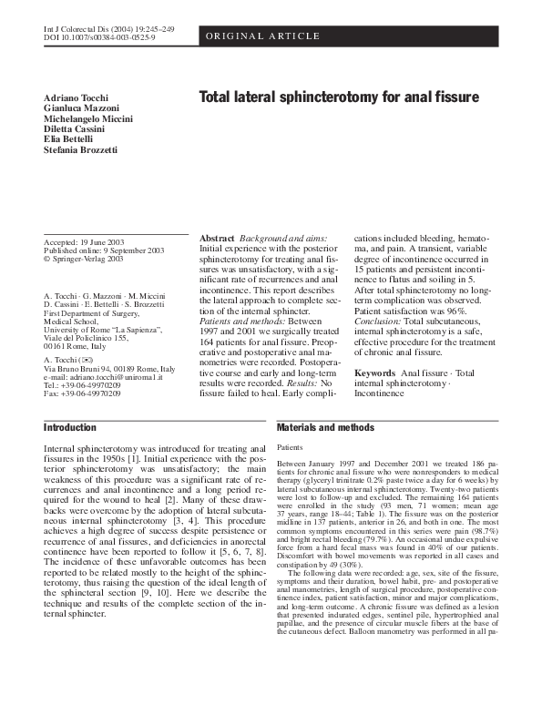 (PDF) Total lateral sphincterotomy for anal fissure