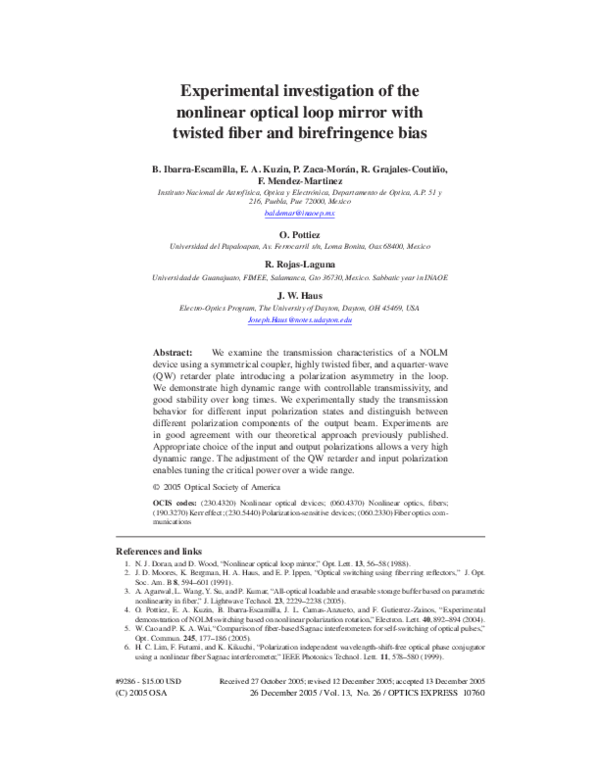 (PDF) Experimental investigation of the nonlinear optical loop mirror ...