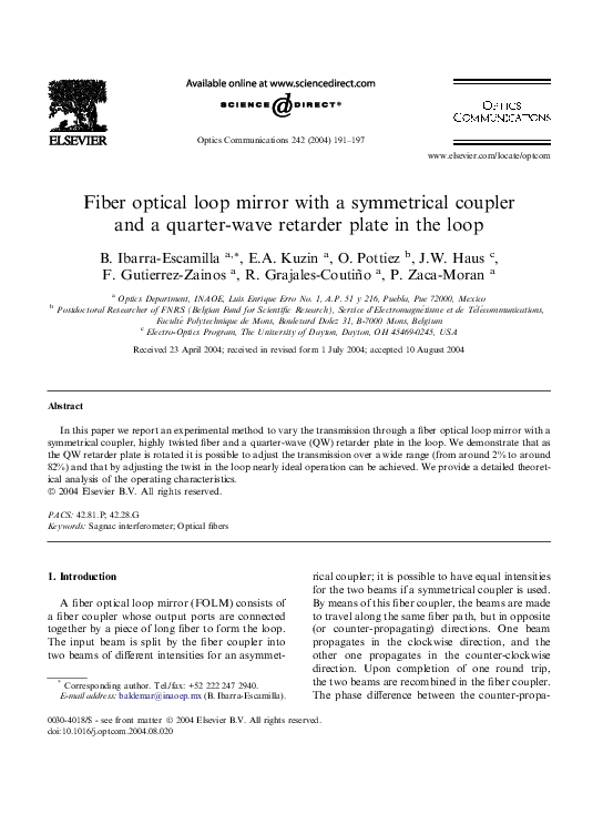 (PDF) Fiber optical loop mirror with a symmetrical coupler and a ...