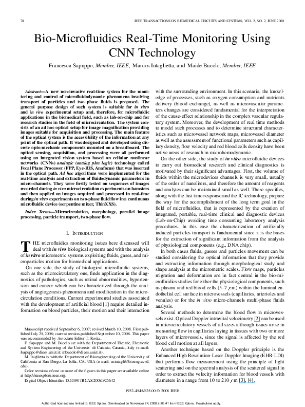 (PDF) Bio-Microfluidics Real-Time Monitoring Using CNN Technology
