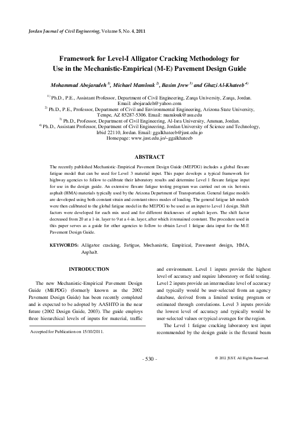 (PDF) Framework for Level-I Alligator Cracking Methodology for Use in the Mechanistic-Empirical ...