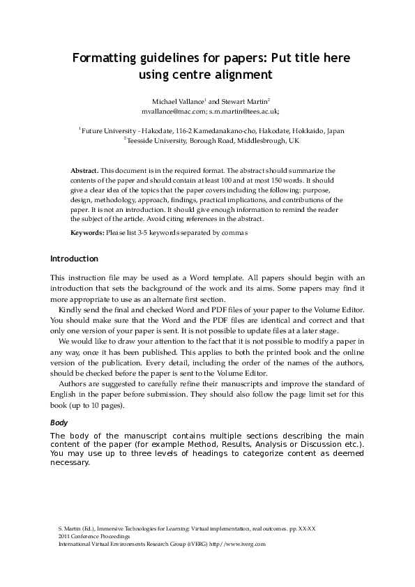 (DOC) Formatting guidelines for papers: Put title here using centre ...